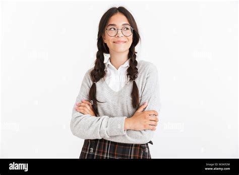 Foto Closeup De Preciosa Adolescente El Uso De Anteojos Y Uniforme