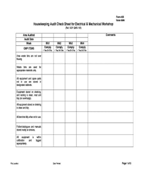 Housekeeping Audit Sheets