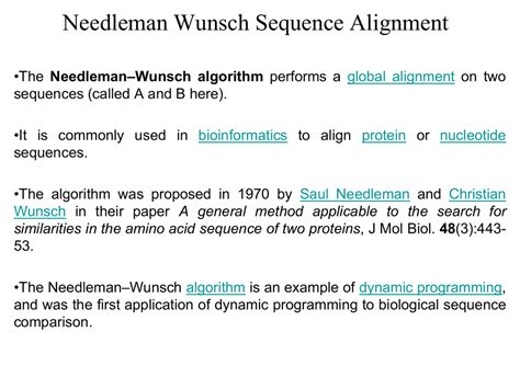 needleman wunsch algorithm for sequence alignment in