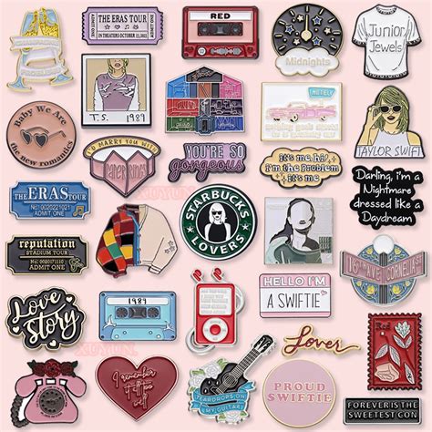 50 Styles Singer Taylor Swift Music Enamel Pins Album Covers Lyrics Metal Brooches Concert