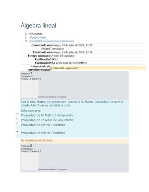Modalidad de exámenes Semana 5 Revisión del intento Álgebra lineal