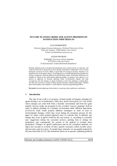 pdf dynamic planning model for agent s preferences satisfaction first results alexis