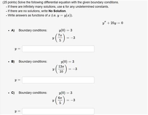 solved 25 points solve the following differential equation with the given boundary conditions