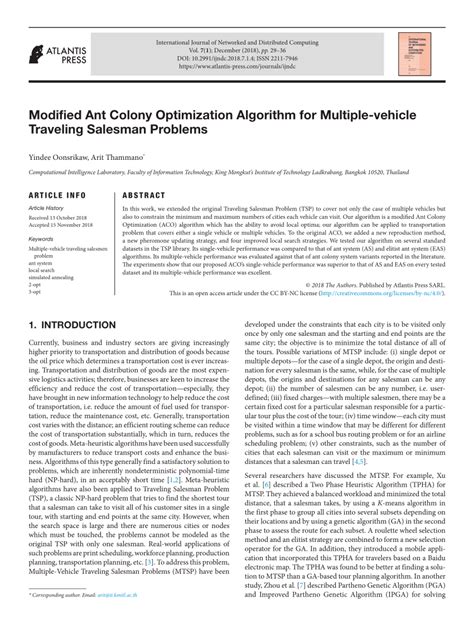 pdf modified ant colony optimization algorithm for multiple vehicle traveling salesman problems