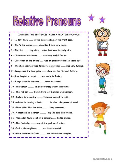 Relative Pronouns English ESL Worksheets Pdf Doc