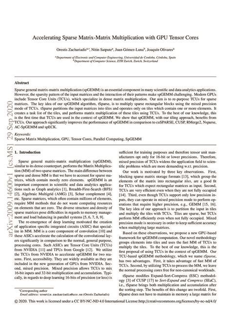 accelerating sparse matrix matrix multiplication with gpu tensor cores deepai