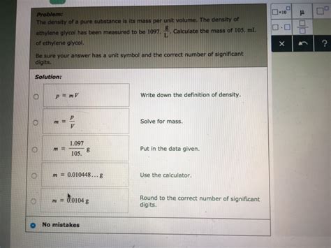 Solved Problem The Density Of A Pure Substance Is Its Mass Chegg