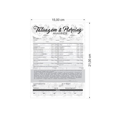 Ficha Anamnese Tatuagem Piercing Tattoo Bloco Folhas Shopee Brasil