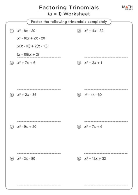 Factoring Trinomials Worksheets Math Monks