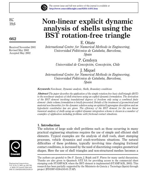 [pdf] non linear explicit dynamic analysis of shells using the bst rotation free triangle