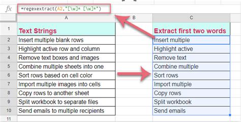 How To Extract First Or First Two Words From Text Strings In Google Sheet