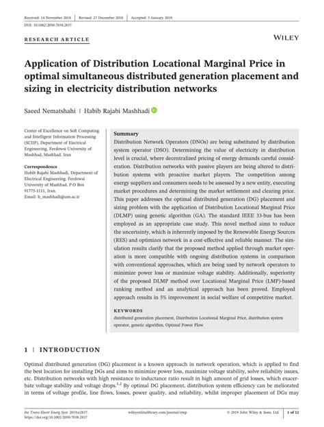 pdf application of distribution locational marginal price in optimal simultaneous distributed