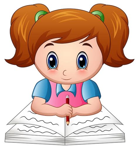 Menina Dos Desenhos Animados Lendo Um Livro Vetor Premium