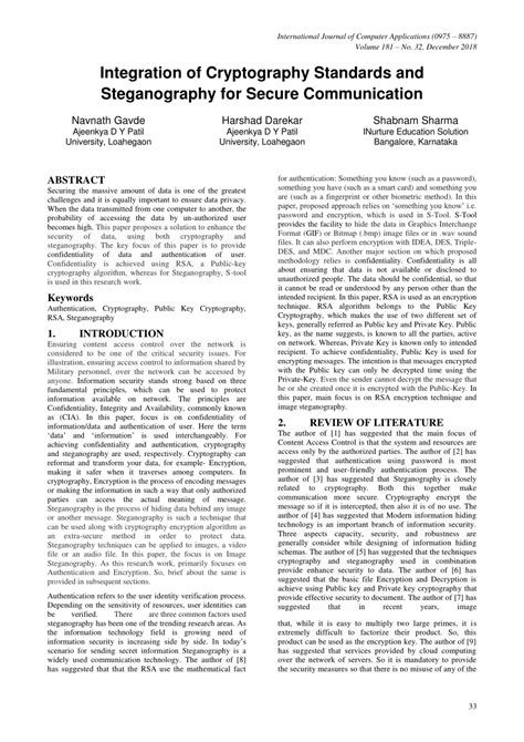 pdf integration of cryptography standards and steganography for secure communication