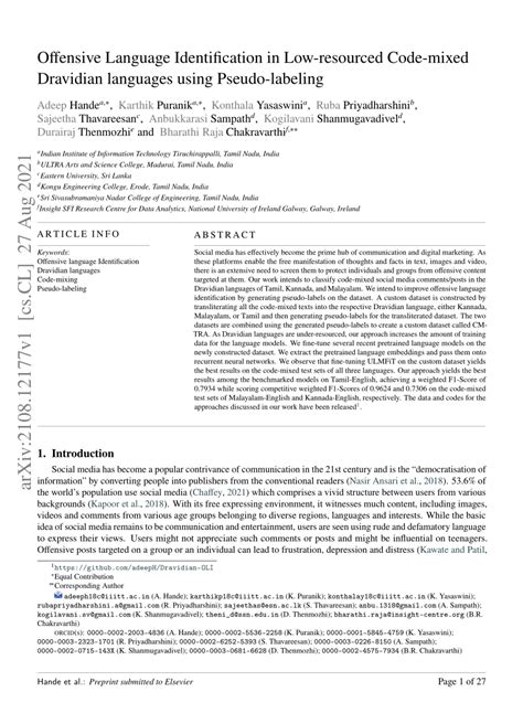 pdf offensive language identification in low resourced code mixed dravidian languages using