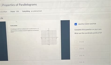 solved properties of parallelograms 11 59pm points 100 submitting an external tool zzle