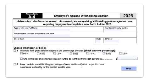 Arizona Employee Withholding Form 2023 Printable Forms Free Online