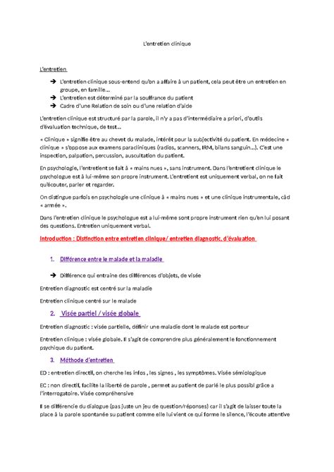 L Entretien Clinique Lentretien Est D Termin Par La Souffrance
