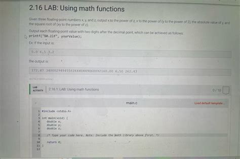 solved 2 16 lab using math functions given three