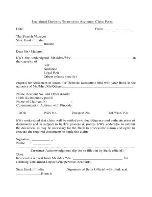 Fillable Online Unclaimed Deposits Inoperative Accounts Claim Form