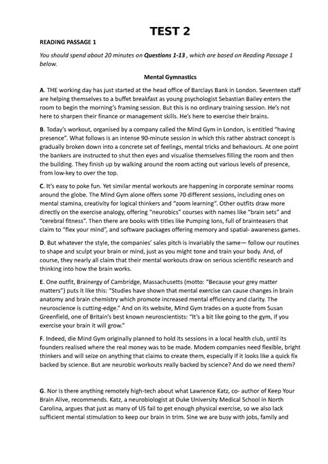 Week Mock Tests Test Reading Passage You Should Spend About