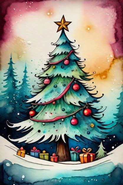 Premium AI Image Watercolor Christmas Tree Illustration