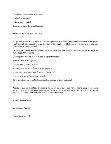 Carta Para Solicitar Liquidacion Laboral Colombia Encabezado Nombre