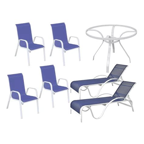 Kit Jogo de Mesa 4 Cadeiras e 2 Espreguiçadeiras de Piscina Externa