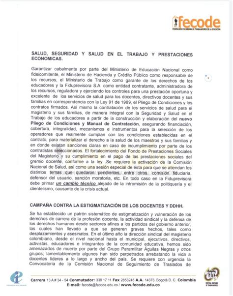 Fecode On Twitter Compartimos Documento Que Ser Entregado Por El