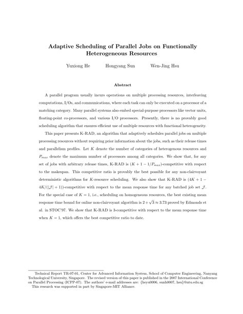 pdf adaptive scheduling of parallel jobs on functionally heterogeneous resources