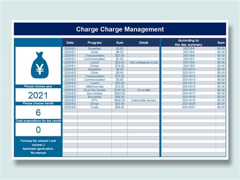 Excel Of Business Charge Management Xlsx Wps Free Templates