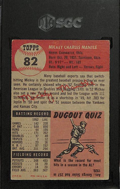 Lot Detail 1953 Topps Mickey Mantle 82 Graded SGC 4