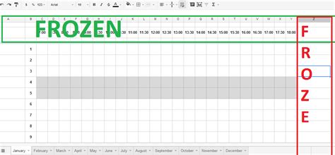 Google Spreadsheet Freeze Column And Row Stack Overflow