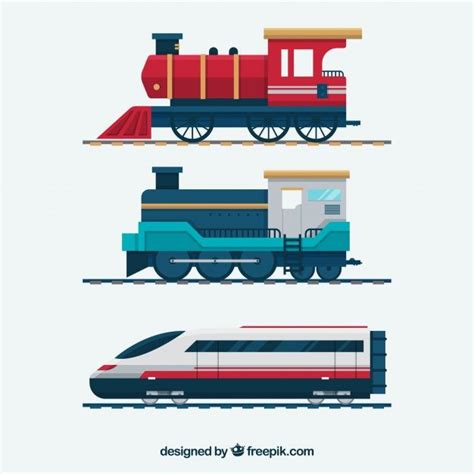 Three Different Trains Are Shown On The Same Train Track As One Is Red