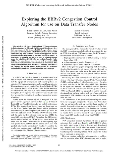 pdf exploring the bbrv2 congestion control algorithm for use on data transfer nodes