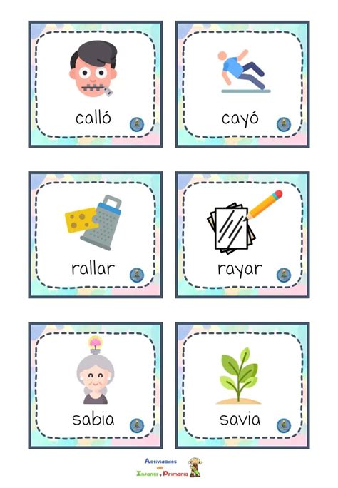 Tarjetas ilustrativas Palabras homófonas Spanish classroom