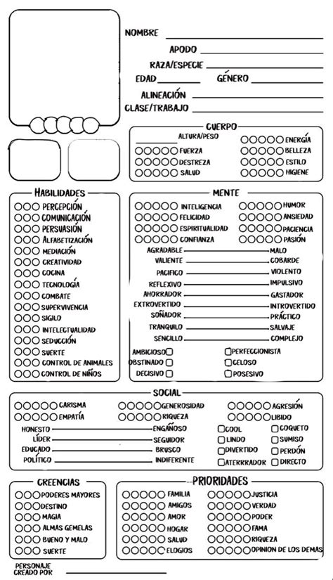 Ficha De Personaje Plantilla Ficha De Personaje Escribir Un Libro