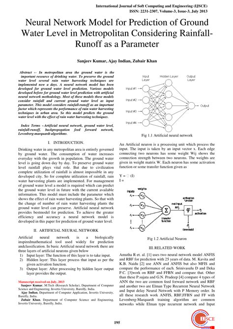 pdf a paper on “neural network model for prediction ground water level in metropolitan city