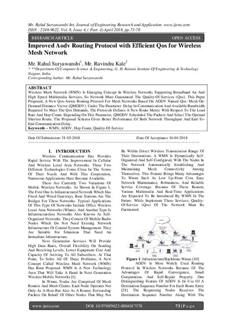pdf improved aodv routing protocol with efficient qos for wireless mesh network ijera