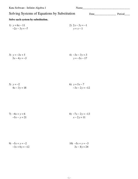 systems of equations worksheet substitution