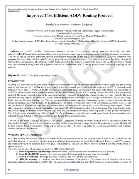pdf improved cost efficient aodv routing protocol