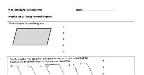 Practice 9 3 Identifying Parallelograms Docx Google Drive