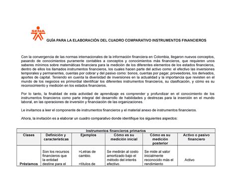 Taller Cuadro Comparativo financiero GUÍA PARA LA ELABORACIÓN DEL