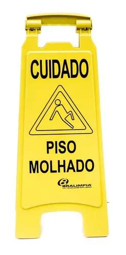 Placa De Sinalização Cuidado Piso Molhado Kit 6 Unidades