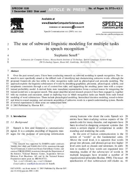 pdf the use of subword linguistic modeling for multiple tasks in speech recognition