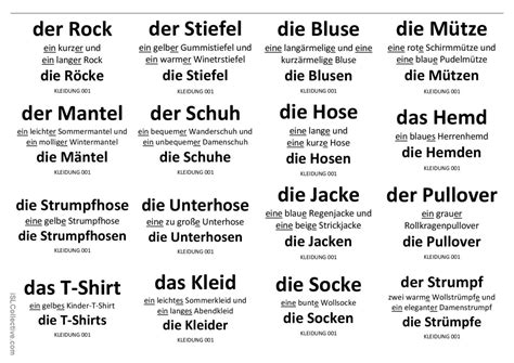 Wortkarten Kleidung bildwörterbücher Deutsch DAF Arbeitsblätter pdf doc