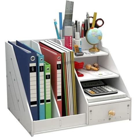 Organiseur De Bureau Blanc Avec Tiroir Organiseur De Rangement Trieur