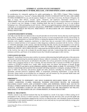 Fillable Online ACKNOWLEDGEMENT OF RISK RELEASE OF LIABILITY AND