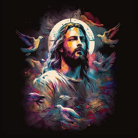 Una pintura de jesús con pájaros en el pecho Foto Premium
