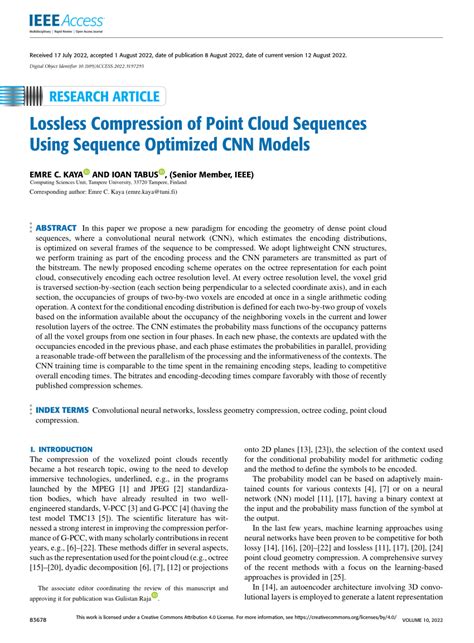pdf lossless compression of point cloud sequences using sequence optimized cnn models